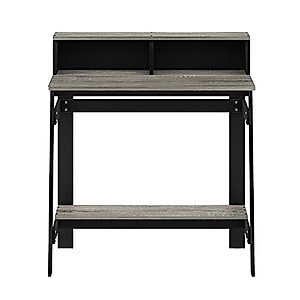 Furinno Pasir 3-Tier Open Shelf Bookcase, French Oak Grey & Simplistic A Frame Computer Desk, Black/French Oak Grey