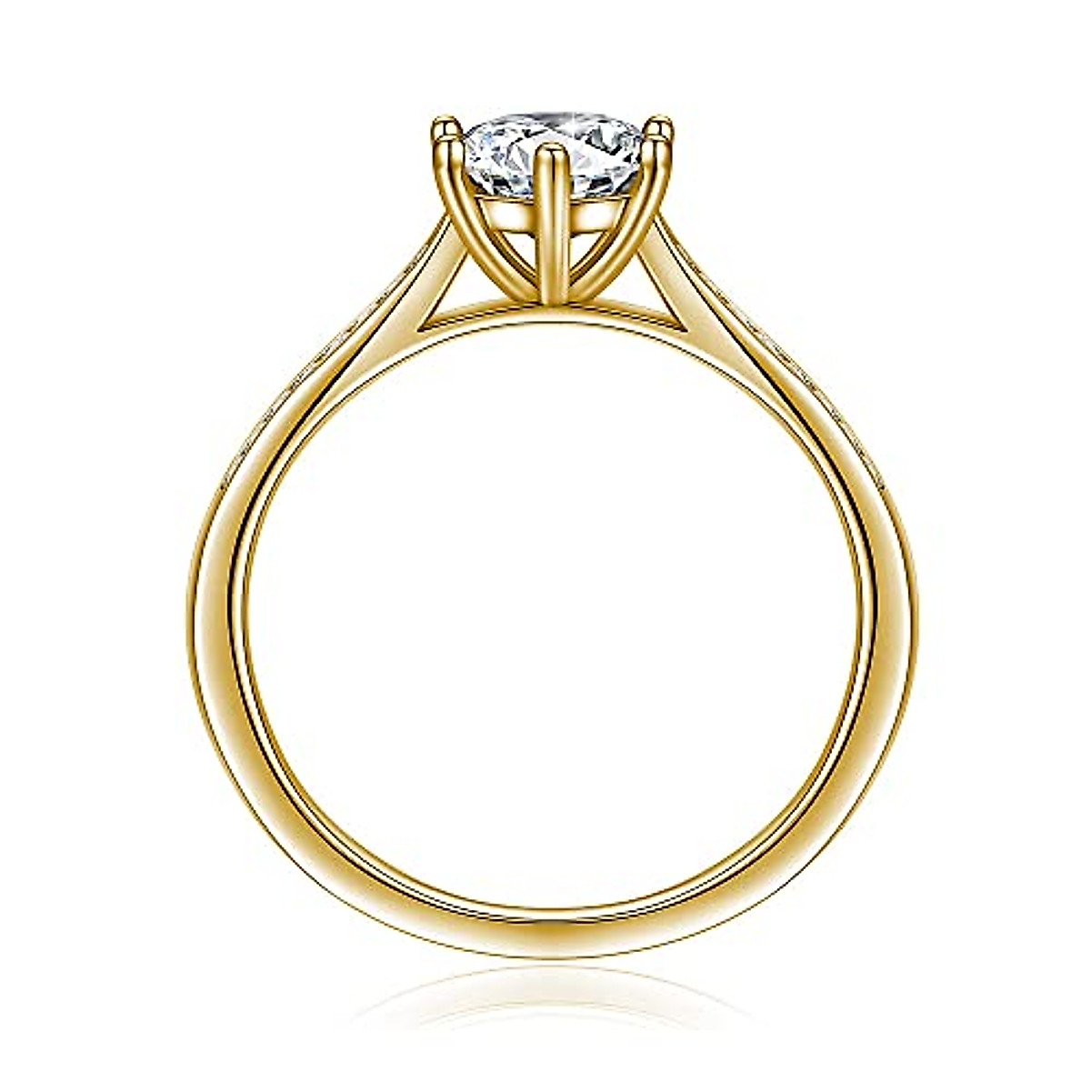 FACETS JEWELS 2.20 TCW Full White Moissanite Diamond Engagement And Wedding Ring For Women, Six Prong Solitaire With Assent Ring In - 14K Solid Yellow Gold Size 7