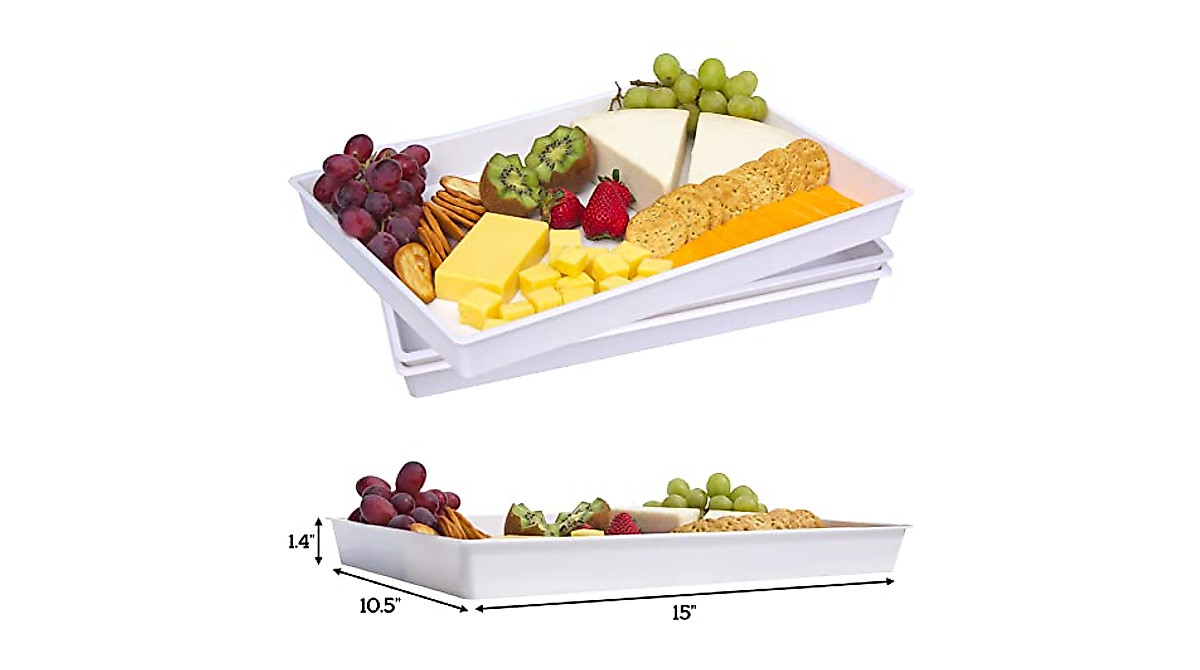 White Platter Serving Tray Set 15" x 10.5" | Pack of 3 Plastic Party ...