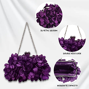 JAMBHALA Mini Women Clutch Evening Bag Small Floral Purses with Chain for Wedding, Party, Prom, Purple