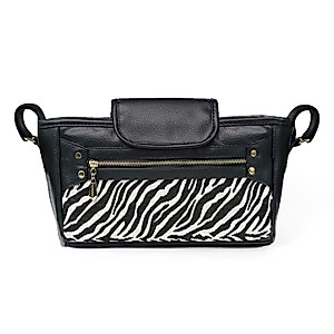 Valleycomfy Universal Stroller Organizer-Parent Console with Insulated Cup Holders-Stroller Caddy with Adjustable Straps Fit For Most Stroller, Zebra