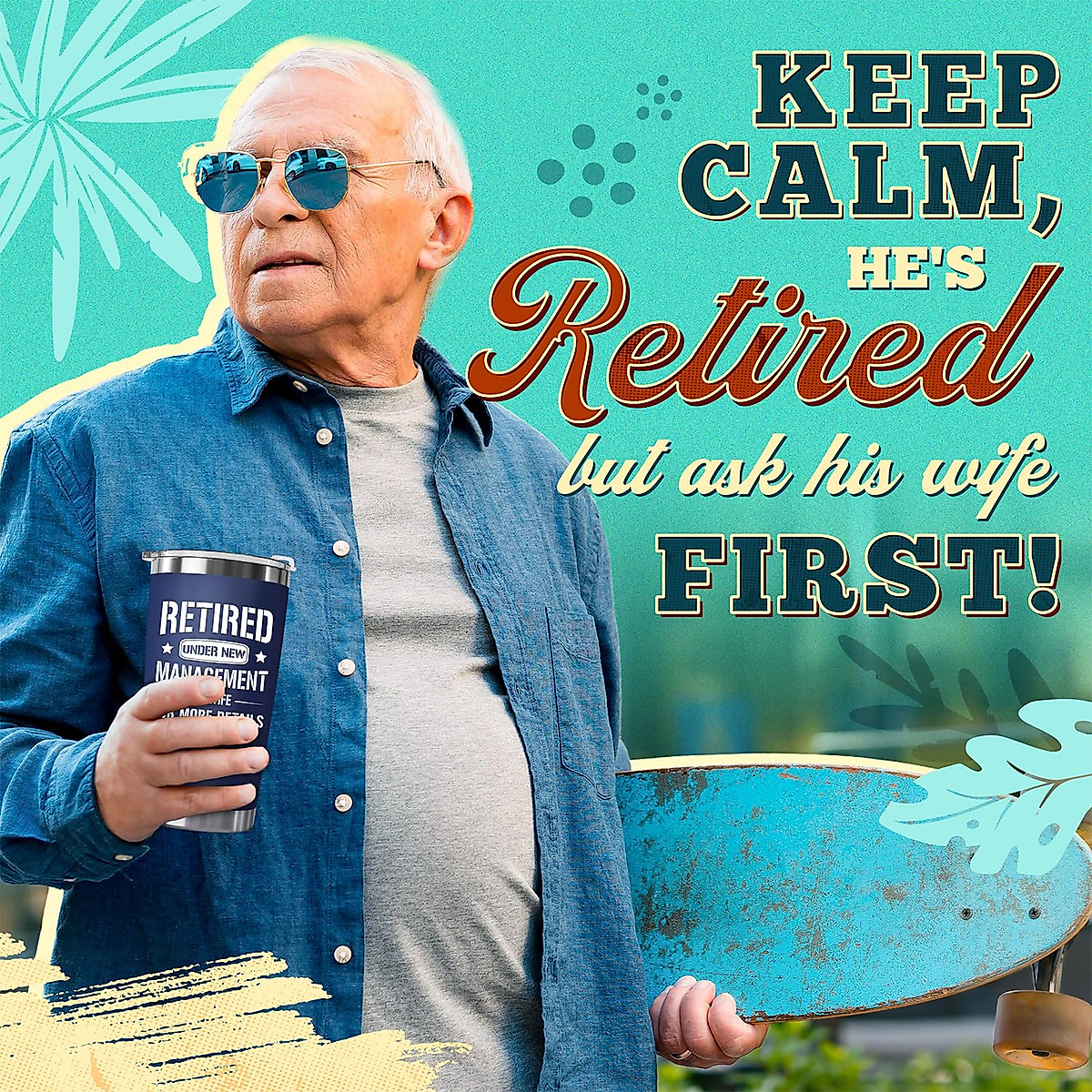 HEXMOZ Retirement Gifts for Men 2024 - Best Gifts for Retirement, Funny Retirement Gifts for Men, Man - Happy Retirement Party Decorations For Men, Christmas Retirement Ornament vs 20oz Navy Tumbler