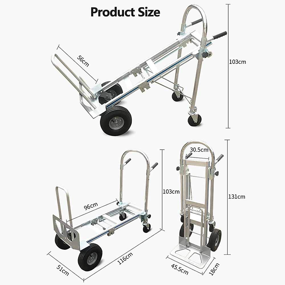 GTFDXJ Portable Folding Trolley Truck, Aluminum Alloy Truck, Multi-Function Trolley, Strong Load-Bearing and Thickening Push-Pull Truck,A