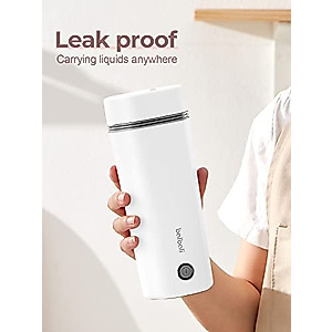 balbali Portable Electric Kettle for Travel - Small Electric Thermos/Heating Cup/Bottle - Single Size Personal Tea Maker - Quick Boiling Hot Water Boiler/Heater/Warmer - 350ml White