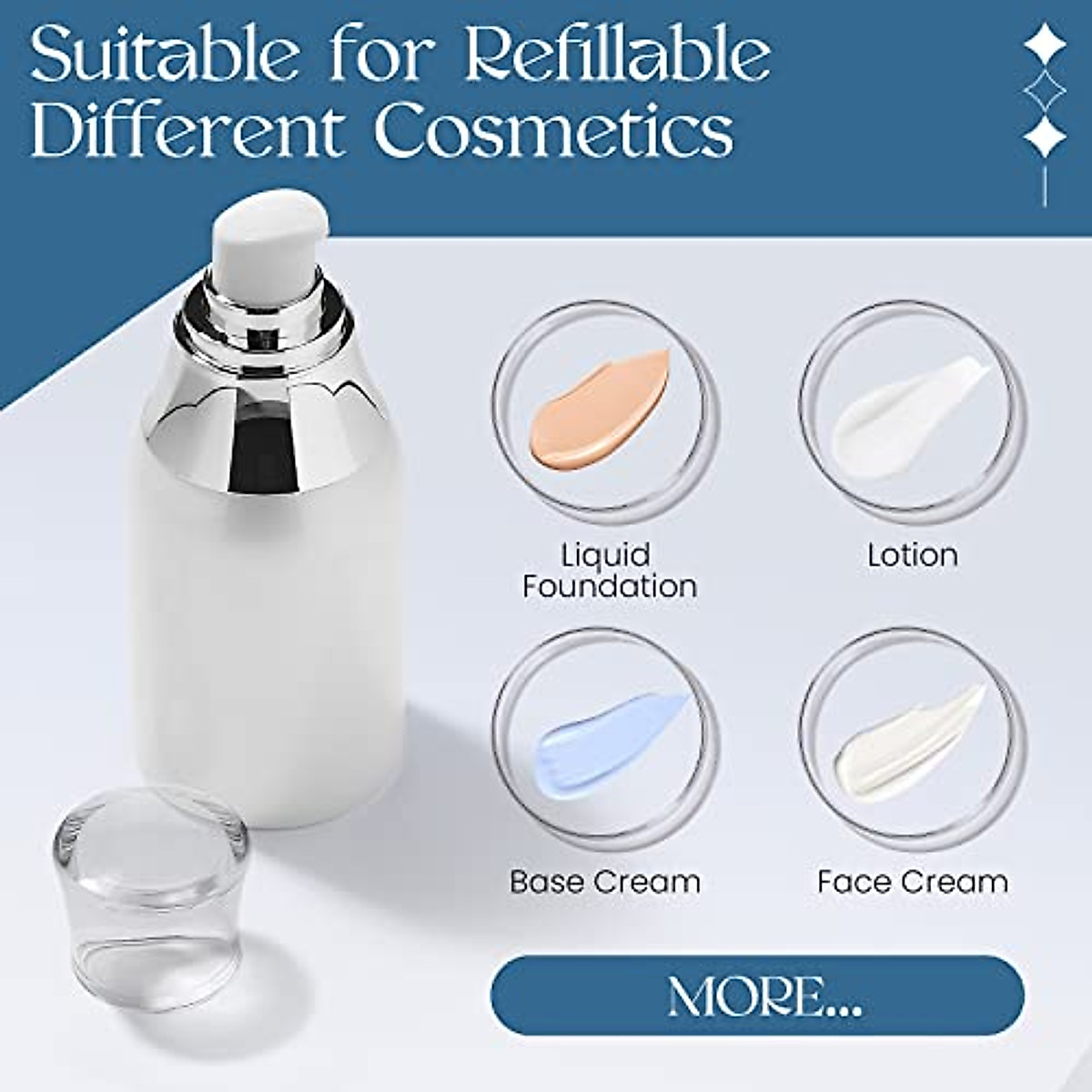 EOPER Airless Pump Jars 100ML, 3 Pieces Empty Refillable Cosmetic Air Pump Jars Bottles Airless Lotion Cream Sample Containers Makeup Vials Accessories Leak-Proof DIY Travel, Pearly White