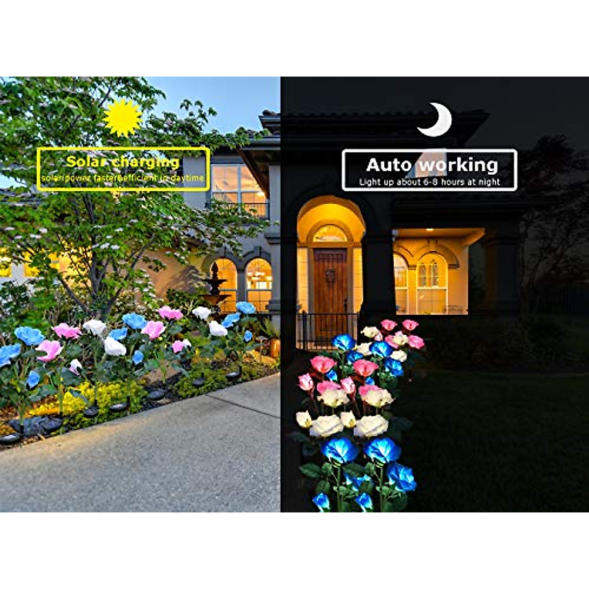 Solar Garden Stake Lights, Rose Flowers Lights LED Solar Stake Lights with 3 Roses Waterproof for Garden, Yard, Christmas Pathway, Grave Decor