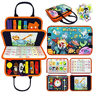 Waligoy Busy Board, Toddlers Montessori Toys for 2 Year Old, Sensory Activity Educational Board for Fine Motor Skills Quiet Book Travel Toys for Airplane Car,Gifts for 1 2 3 4 Age Boys Girls