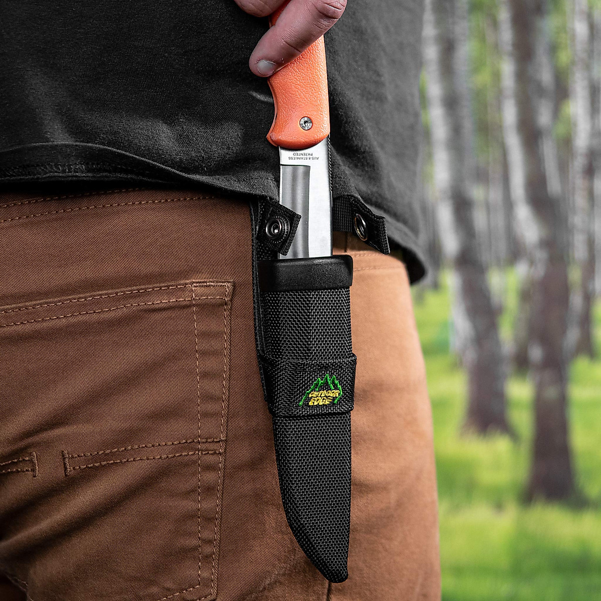 Outdoor Edge Swingblaze Double Blade Hunting Knife with Rotating Skinning & Gutting Blades, Nylon Sheath, (Blaze Orange, SZ-20NC)