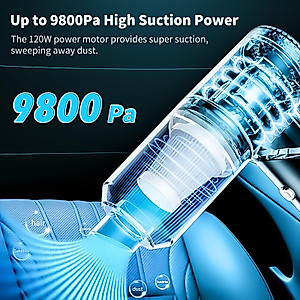 LIINCCRA Car Vacuum Cleaner, High Power 9800Pa/150W Handheld Cleaner, Cordless Rechargeable Car Vacuum Portable for Car, Mini Vacuum Cleaner for Home and Office