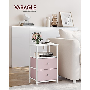VASAGLE Nightstand, Side Table with 2 Fabric Drawers, 24-Inch Tall End Table with Storage Shelf, Bedroom, Jelly Pink and White ULGS025R05