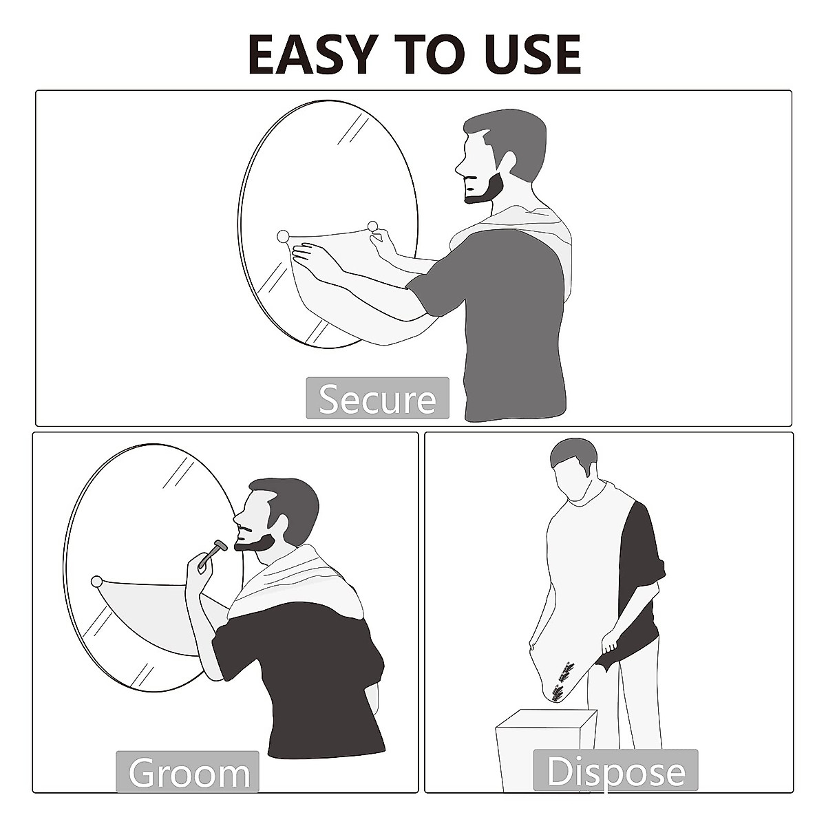 Kingsmile Beard Hair Catcher, Beard Bib Apron for Men, Beard Bib & Beard Apron, Beard Catcher with 2 Suction Cups, Hair Clippings Catcher, Shaving Apron for Shaving & Trimming, Waterproof Black