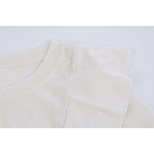 Valphsio Women's Long Sleeve Rib Ruffle Front Sweater Crewneck Puff Shirt Pullover Cute Tops (Large, White)