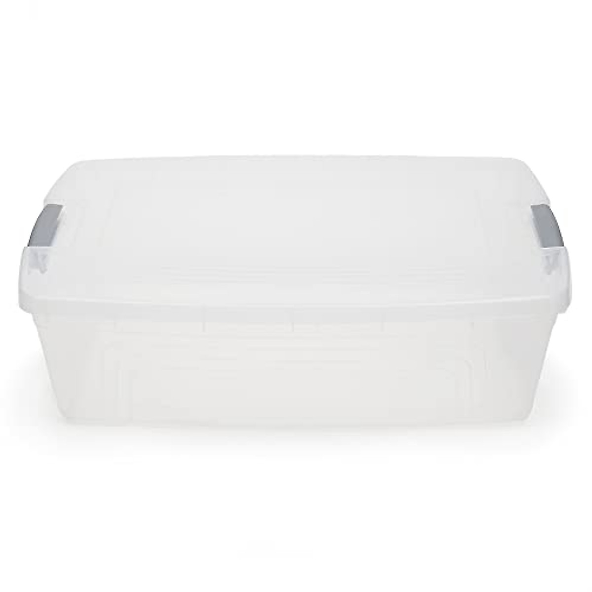 Home Basics Plastic Storage Box With Handle, Clear | Locking Tabs | Stackable Storage | Easily See Contents (30 Liter Rectangle)