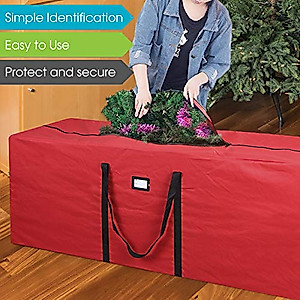 Primode Christmas Tree Storage Bag | Fits Up to 9 Ft. Tall Disassembled Tree | 25" Height X 20" Wide X 65" Long | Durable 600D Oxford Material | Heavy Duty Xmas Storage Container (Red)