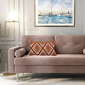 Alysheer Embroidered Lumbar Decorative Throw Pillow Cover 12"x 20", Classic Boho Geometric Embroidery Pattern Cotton Rectangular Cushion Case for Sofa Couch Living Room Bedroom(Burnt Orange)