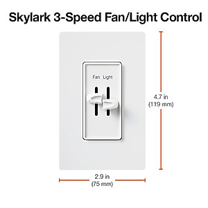 Lutron Skylark 3-Speed Combination Fan and Light Control, 1.5 Amp, Single-Pole, S2-LFSQ-LA, Light Almond