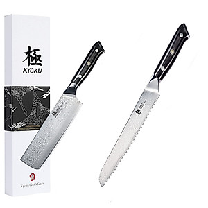 KYOKU 7" Nakiri Knife + 8'' Serrated Bread Knife - Shogun Series - Japanese VG10 Steel Core Forged Damascus Blade