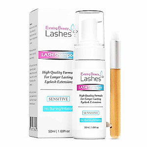 Existing Beauty Lash Shampoo for Lash Extensions - Eyelash Extension Cleanser with Brush - Sensitive Eyelash Shampoo Foam and Lash Wash for Eyelash Extensions and Natural Eyelashes Lashes (50ml)