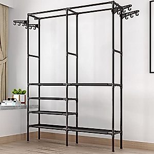 STONCEL 5-Tiers Metal Garment Clothes Rack with Shelves Freestanding Clothing Rack for Hanging Clothes Double Rods and 4 Side Hook, 33.8" L x 17.3" W x 68.5" H