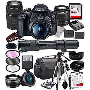 Rebel T7 DSLR Camera with 18-55mm f/3.5-5.6 is II Zoom Lens & 75-300mm III Lens Bundle + 420-800mm Zoom Telephoto Lens + 64GB Memory, Case, Tripod, Extra Battery and More