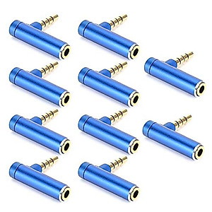 Acogedor 10 PCS 3.5mm Male to Female Audio Adapter, 90 Degree Right Angle Adapter, Support Headset with Microphone, for Mobile Phones, Tablets, Laptops(Blue)