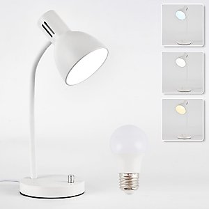 chaotack Metal Small White Desk Lamp,Adjustable Goose Neck Desk Lamps for Home Office Study Room Desks Bedroom Bedside Table Lamp with Free 7W LED Bulb,Eye-Caring Reading Lamps