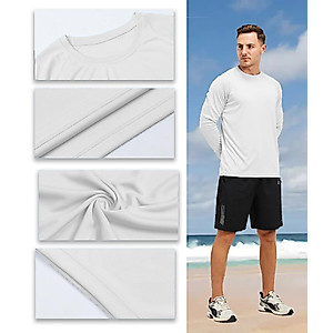 Men's UPF 50+ Long Sleeve Shirts UV Sun Protection Quick Dry Workout Shirts for fishing Running Hiking white S