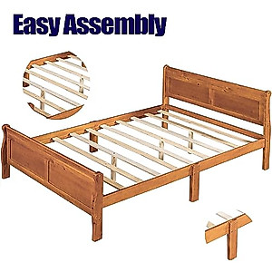 Full Size Wood Platform Bed Frame with Headboard and Footboard, Modern Classic Platform Bed with Wood Slats Support & Under Bed Storage for Bedroom Girls, No Box Springs Needed (Full, Oak)