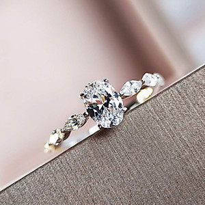 WDIYIEETN 925 Sterling Silver Ring Oval Cut Cubic Zirconia Crystal Engagement Rings Solitaire Halo Promise Ring for Women (7)