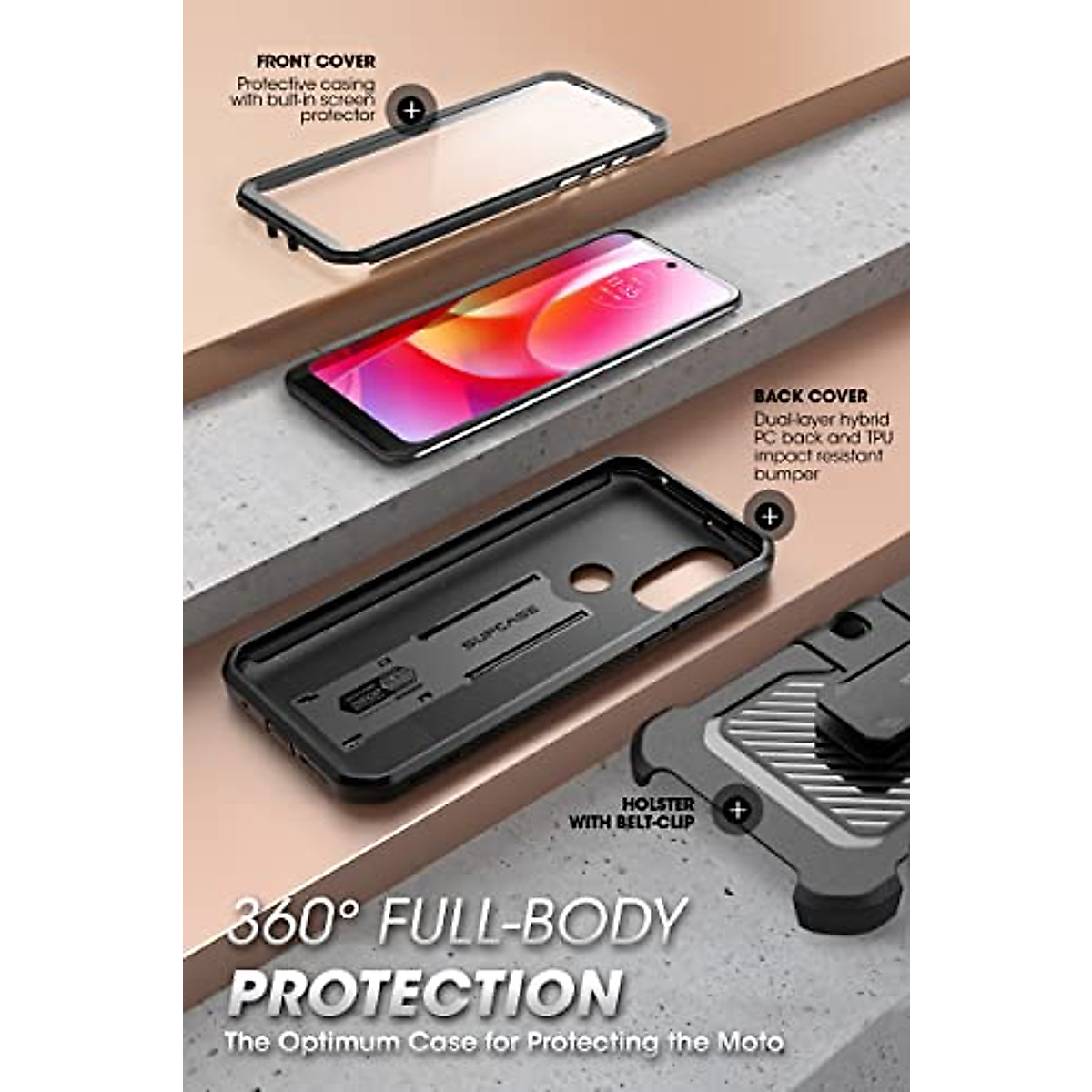 SUPCASE Unicorn Beetle Pro Series Case for Moto G Power 2022, Full-Body Rugged Belt Clip & Kickstand Case with Built-in Screen Protector (Black)