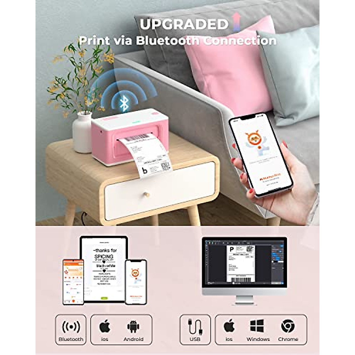 MUNBYN Bluetooth Thermal Label Printer 941B, Wireless 300DPI 4x6 Shipping Label Printers for Small Business, Support iOS, MAC, iPhone, Android, PC, Compatible with Ebay, Amazon, Shopify, Etsy, USPS