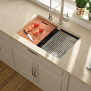 LORDEAR 28 Inch Undermount Kitchen Sink Double Bowl 16 Gauge Stainless Steel Workstation Kitchen Sink 50/50 with Smart Low Divider, 28x19 Double Basin Under Counter Kitchen Sinks Handmade