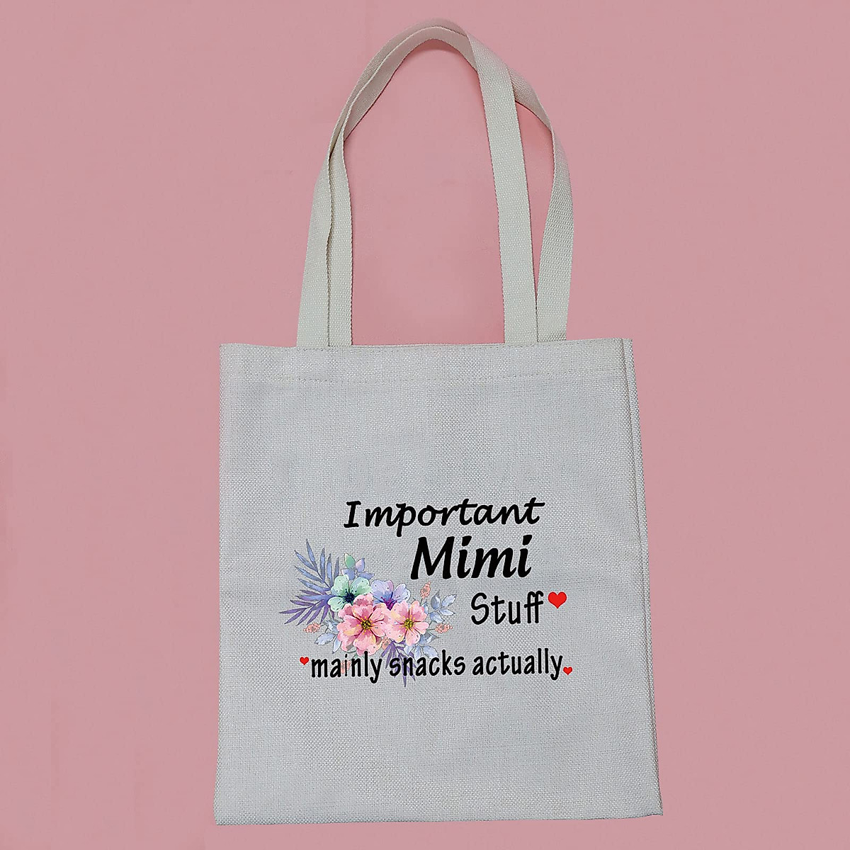 PWHAOO Mimi Tote Bag Gift Important Mimi Stuff Mainly Snacks Actually Tote Bag Mother's Day Gift (Mimi Stuff TB)