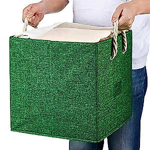 Green Foldable Fabric Cube Storage Bins Cloth Cube Storage Organizer Bin with Cotton Rops 13x13x13 In Collapsible Clothes Storage Cubes Baskets Drawers Organizer Decroative Storage Boxes for Organizing Closet Shelves ,Q-ST-48-6