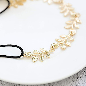 Yalice Leaf Hair Chains Elastic Headpieces Princess Head Chain Goddess Decoration Wedding Hair Acessories Festival Prom Headbands for Women (Gold)
