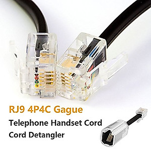 Telephone Handset Cord Detanglers,Uvital 2 Pack Landline Handset Cord Cable 10Ft Uncoiled(1.2 Ft Coiled) and 2 Pack Anti-Tangle Telephone Cord Untangler 360 Degree Rotating Swivel Cord(Black)