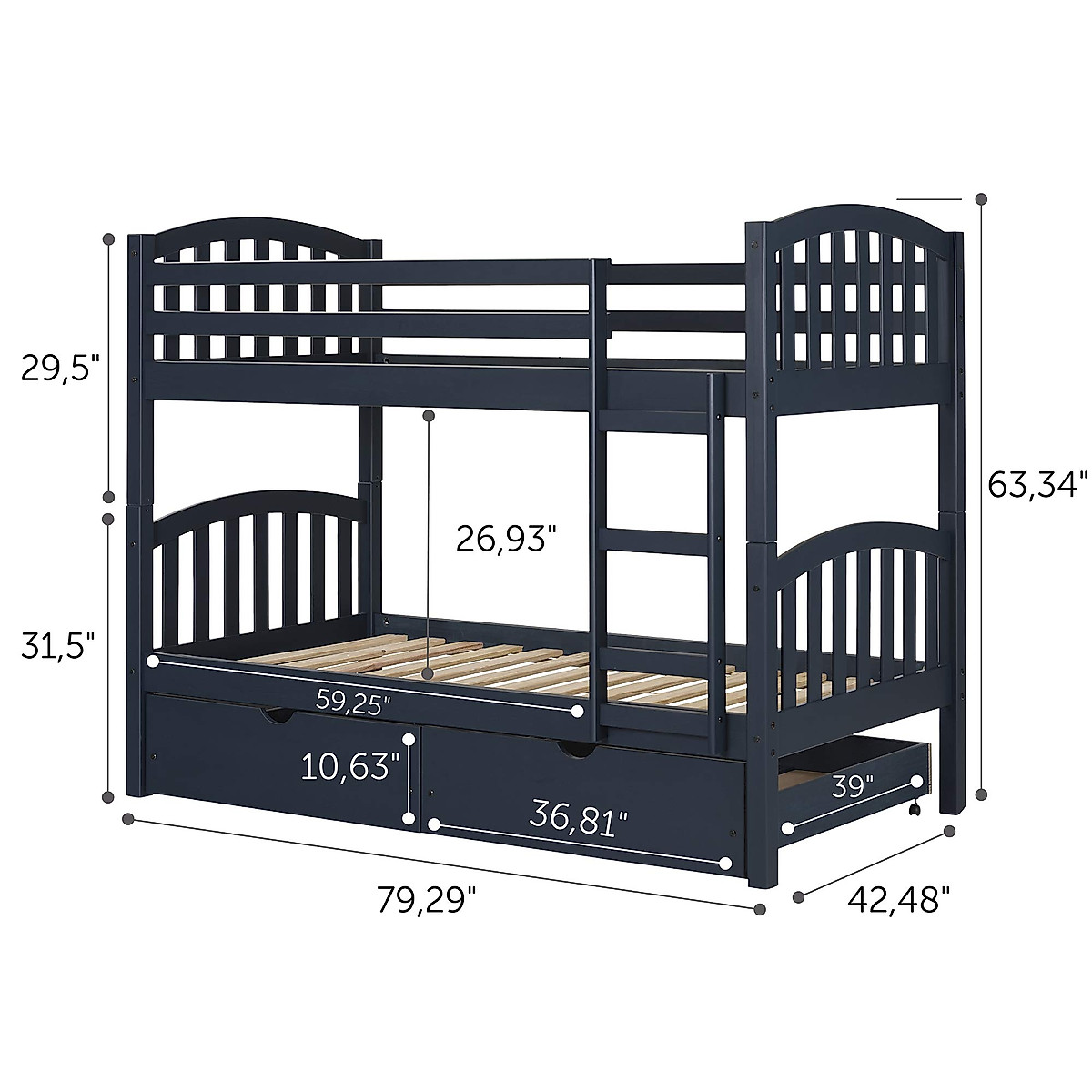South Shore Ulysses Solid Wood Bunk Beds, Navy Blue
