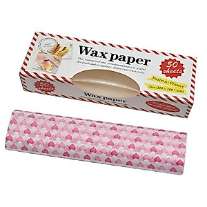 Food Wrapping Paper 50 Sheets Wax Paper Grease Proof Waterproof Baking Parchment with Heart Pattern Non-Stick Beeswax Wraps Paper Liners Tissue for Bread Sandwich Burger Gift 218 x 250mm
