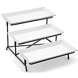 Yedio 3 Tier Serving Tray Set Porcelain Tiered Serving Trays Platters, Collapsible Sturdier Stand with Stable Cross Bars, 12 Inch Three Layer Serving for Party Entertaining Food Display Fruit Dessert