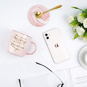 The Best Moms Get Promoted to Grandma Mug, Mother's Day Gifts for Grandma, Best Grandma Gift from Grandson Granddaughter, Funny Coffee Mug for Grandma, Grandma Mugs 12Oz with Box and Spoon Coaster