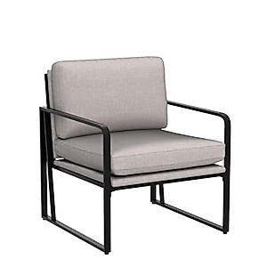 ALISH Accent Chairs, Upholstered Armchair Modern Living Room Chairs Linen Arm Chair Side Sofa Chairs Reading Chairs with Metal Legs for Bedroom, Living Room (Light Gray, Set of 1)