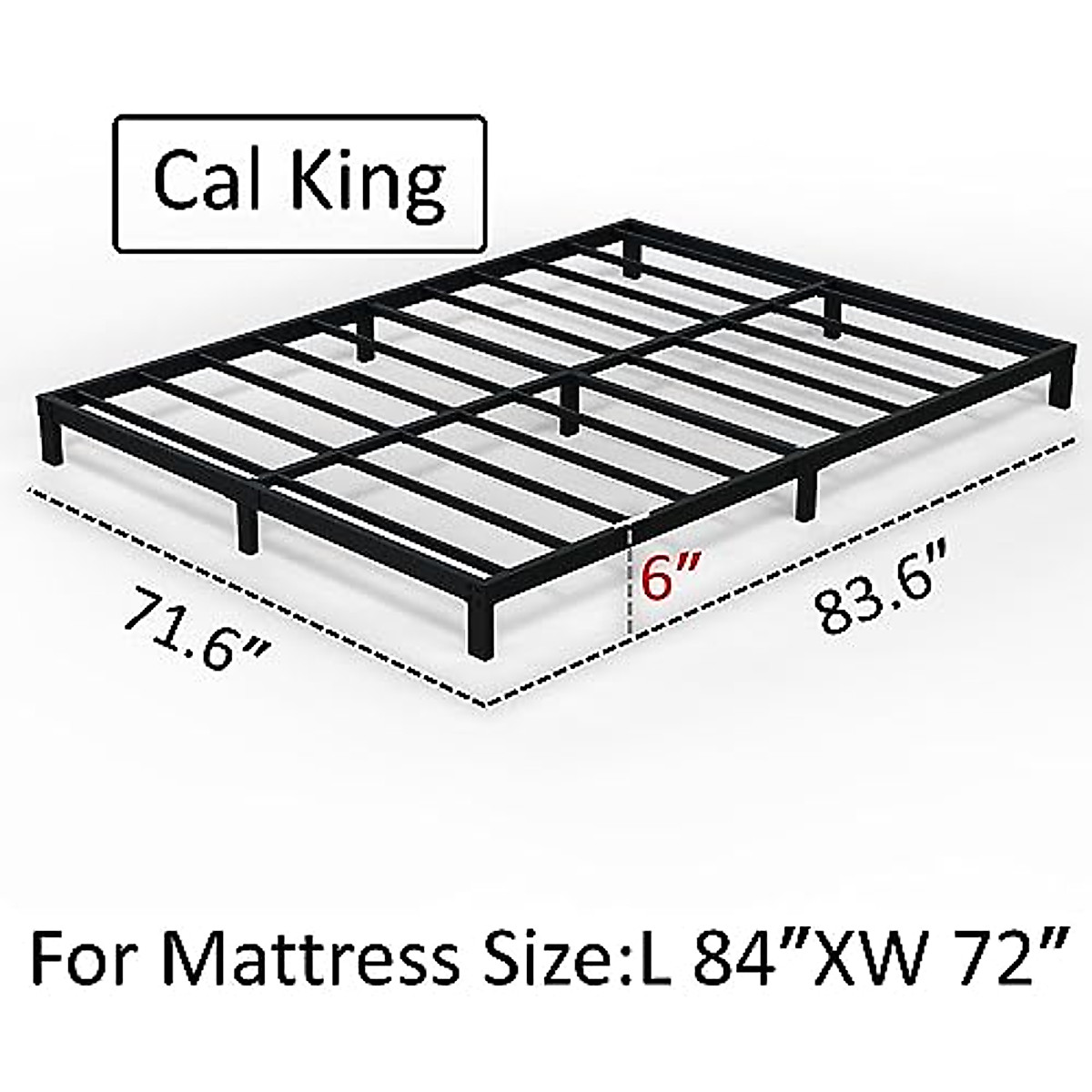 EMODA 6 Inch California King Bed Frames Heavy Duty Metal Cal King Platform with Steel Slats Support, No Box Spring Needed, Noise Free, Black