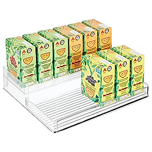 mDesign Plastic Kitchen Food Storage Organizer Shelves, Spice Rack Holder for Cabinet, Cupboard, Countertop, Pantry - Holds Jars, Baking Supplies, Canned Food - 2 Levels - 2 Pack - Clear