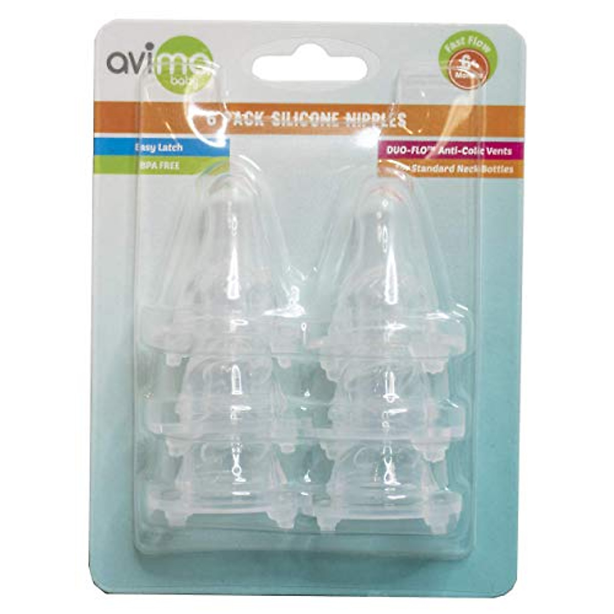 Avima Baby Silicone Nipples for Standard Neck Bottles, Fast Flow 6 Months+ (Set of 6)