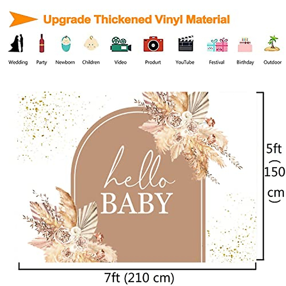 InMemory Boho Baby Shower Backdrop Pampas Grass Floral Rainbow Arch Hello Baby Shower Photography Background for Bohemian Girls Baby Shower Decorations Oh Baby Party Banner Photo Booth Backdrops 7x5ft