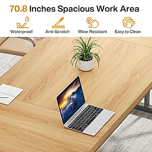 Tribesigns 6FT Conference Table, 70.86 L x 31.49 W x 29.52 H Inches Rectangle Meeting Room Table, Rustic Wood Seminar Table Executive Desk for Office, Conference Room (Light Walnut)
