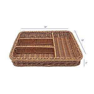 KOVOT Poly-Wicker Divided Basket Tray For Storage, Food or Cutlery, Drawer Insert Compartment Organizer Woven Polypropylene - 14"L x 10"D x 2"H