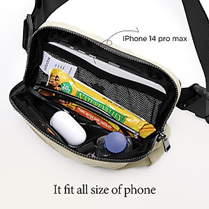 ODODOS Unisex Mini Belt Bag with Adjustable Strap Small Fanny Pack for Workout Running Traveling Hiking, Khaki