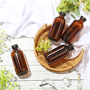 Nuenen 16 Pack 8 oz Amber Boston Round Glass with Black Poly Cone Cap Boston Bottle Brown Amber Glass Bottle for Homemade Vanilla Extract Essential Oils Lab Chemicals