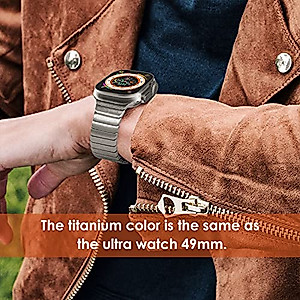 NewWays Metal Band Compatible with Apple Watch Ultra 2 Band 49mm Series 9 Series 8 45mm Series 7 44mm 42mm Ultra 49mm, iWatch Ultra SE Series8 7 6 5 4 3 2 1 Stainless Steel Link Bands, Titanium